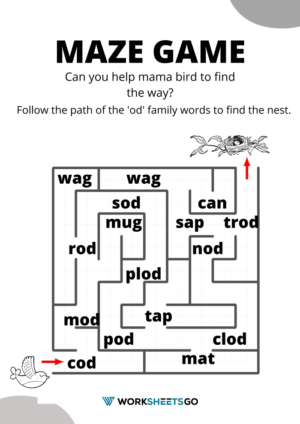 OD Word Family (Maze) Worksheets | WorksheetsGO