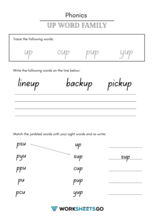 Up Word Family Worksheets | WorksheetsGO