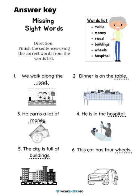 Missing Sight Words Worksheets | WorksheetsGO