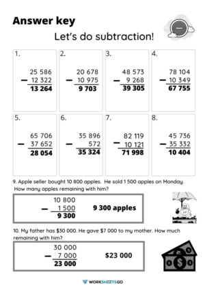 5 Digits Subtraction Worksheets – Let’s Do Subtraction | WorksheetsGO