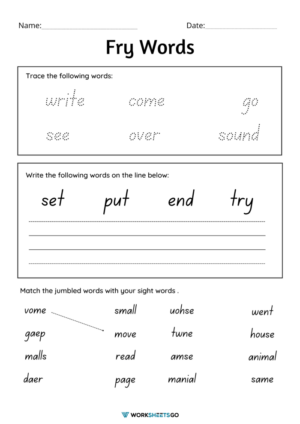 Fry Words Worksheets | WorksheetsGO