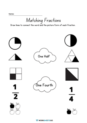 Halves And Fourths Worksheet – Matching Fractions | WorksheetsGO