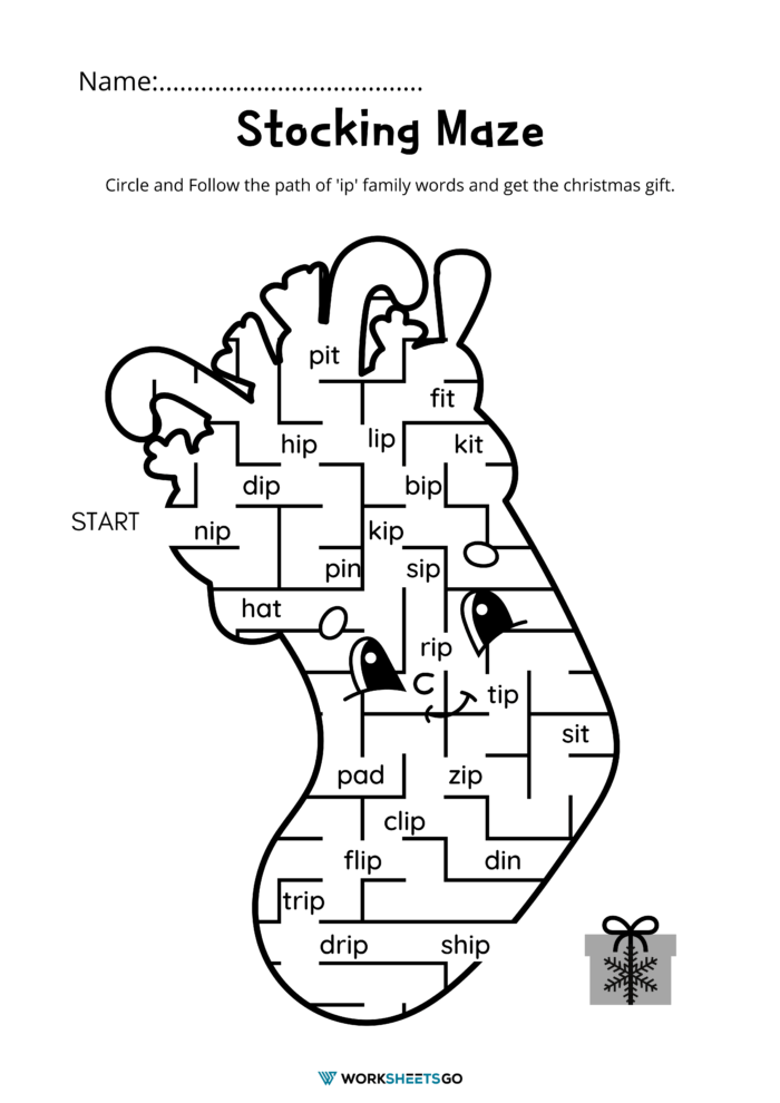 Ip Word Family Worksheets Stocking Maze WorksheetsGO Ip Word Family Worksheets Stocking Maze WorksheetsGO