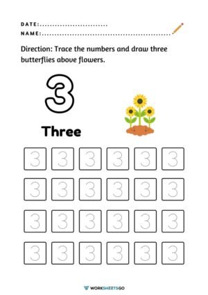 Number 3 Printable Worksheet | WorksheetsGO