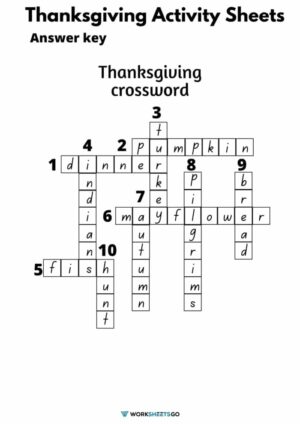 Thanksgiving Crossword Activity Sheets | WorksheetsGO