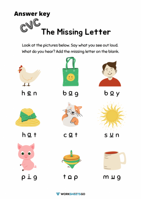 CVC The Missing Letter Worksheets | WorksheetsGO