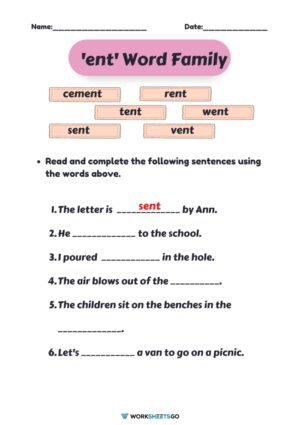 ENT Word Family Worksheets | WorksheetsGO