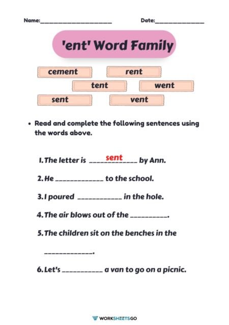 ENT Word Family Worksheets | WorksheetsGO