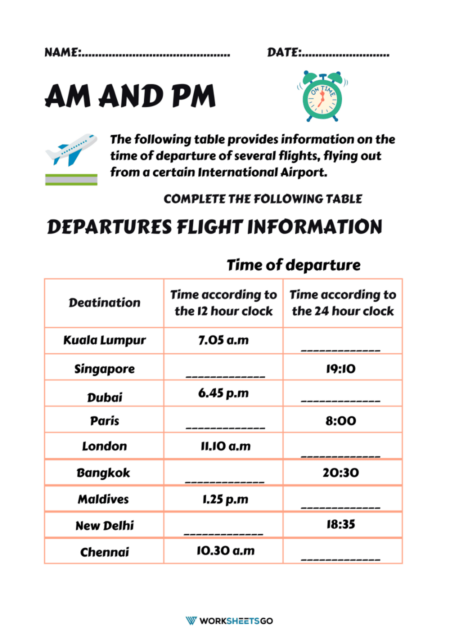 AM & PM Worksheets | WorksheetsGO