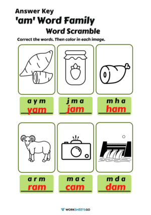 AM Word Family Worksheets | WorksheetsGO