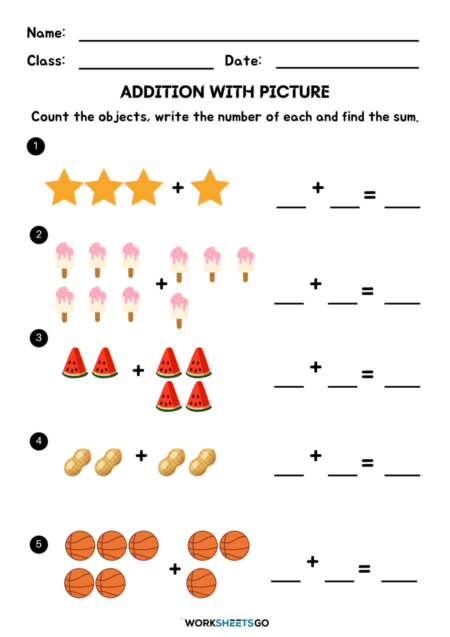 Addition With Pictures Worksheets | WorksheetsGO