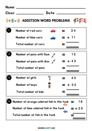 Addition Word Problems Worksheets | WorksheetsGO