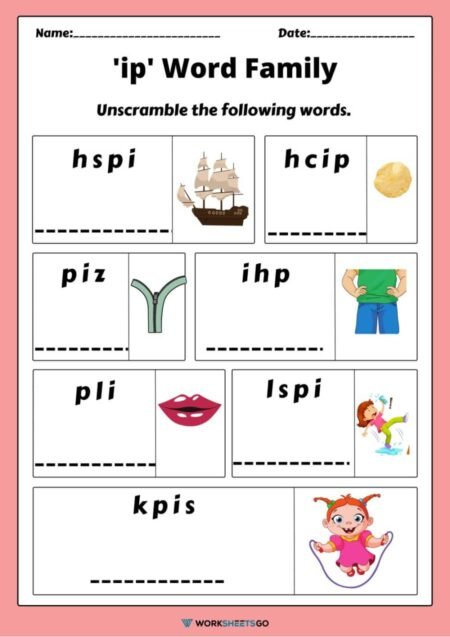 IP Word Family Worksheets | WorksheetsGO