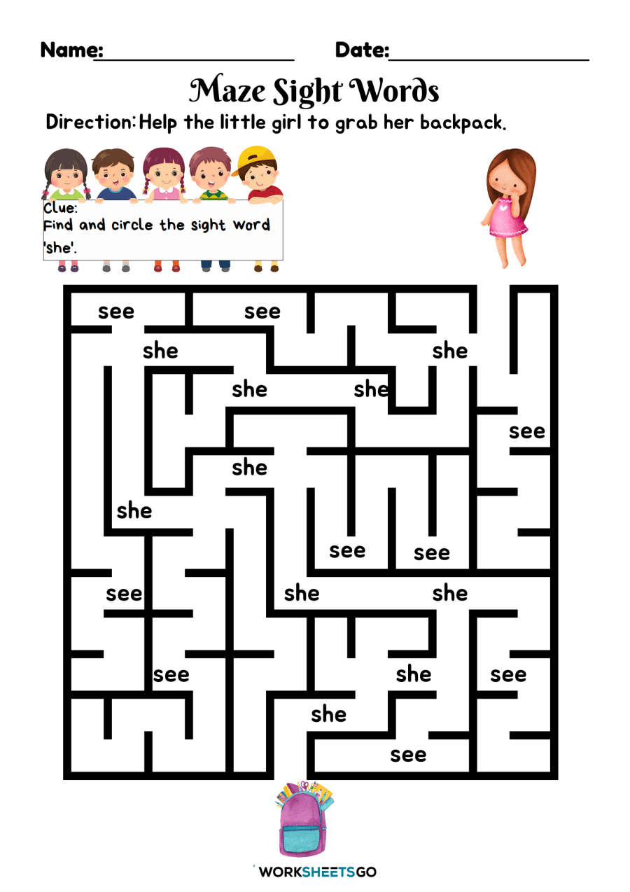 Maze Sight Words Worksheets | WorksheetsGO