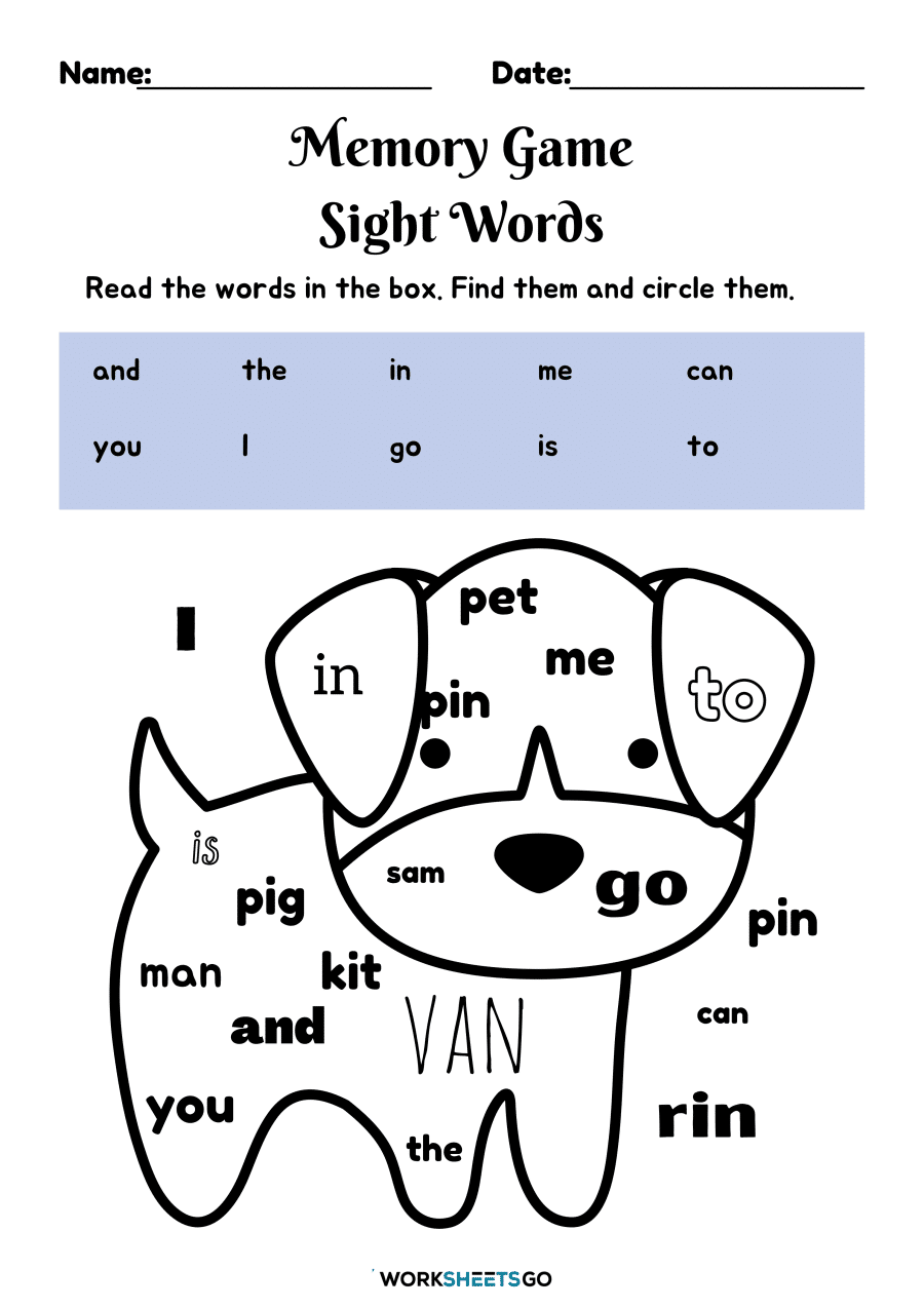 Memory Game Sight Words Worksheets | WorksheetsGO