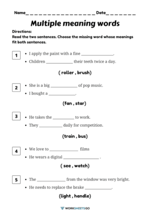 Multiple Meaning Words Worksheets | WorksheetsGO