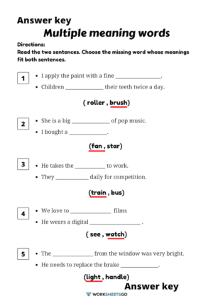 Multiple Meaning Words Worksheets | WorksheetsGO