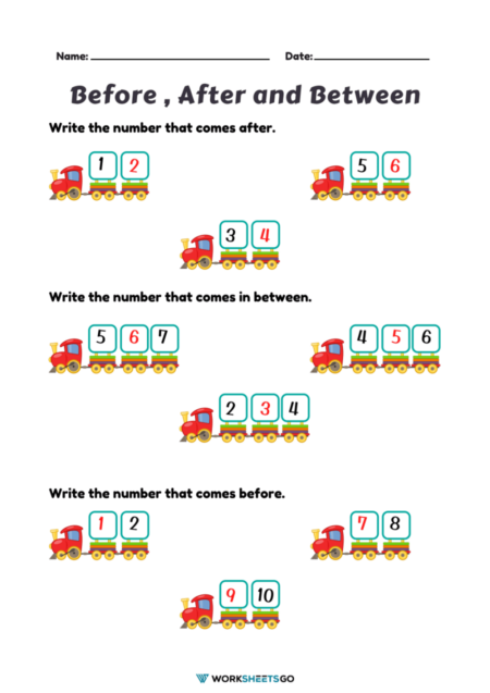 Numbers Before, After And Between Worksheets | WorksheetsGO