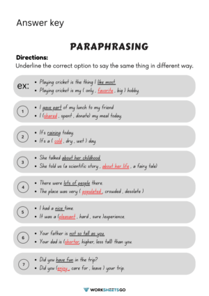 Paraphrasing Worksheets | WorksheetsGO