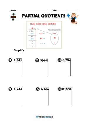 Partial Quotients Worksheets | WorksheetsGO