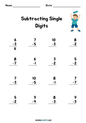 Subtracting Single Digits Worksheets | WorksheetsGO