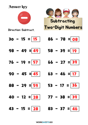 Subtracting Two-Digit Numbers Worksheets | WorksheetsGO
