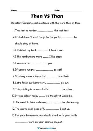 Then vs Than Worksheets | WorksheetsGO