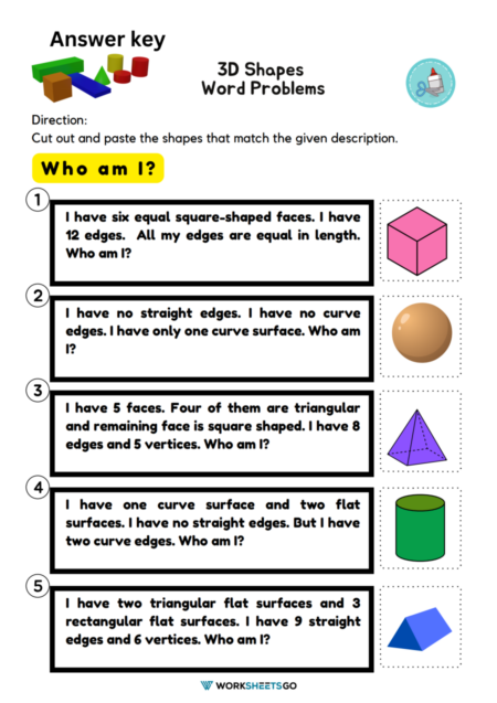 3D Shapes Word Problems Worksheets | WorksheetsGO