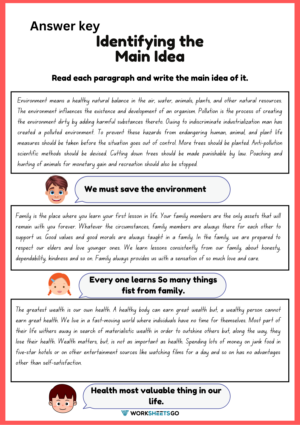 Identifying The Main Idea Worksheets | WorksheetsGO