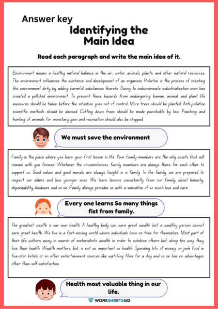 Identifying The Main Idea Worksheets | WorksheetsGO