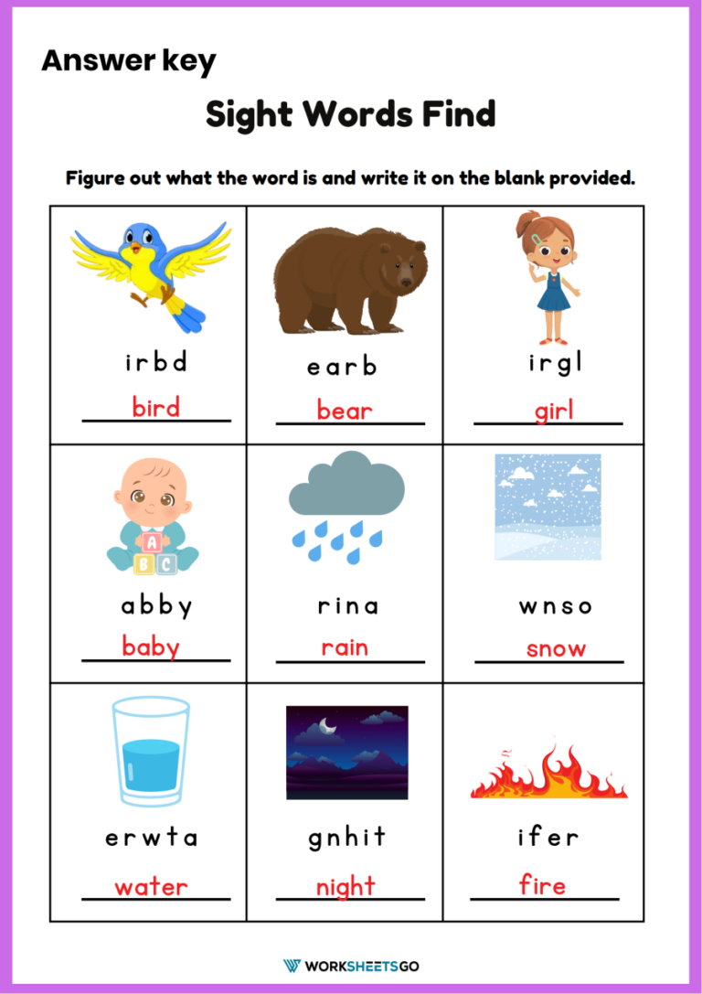 Sight Word Find Worksheets | WorksheetsGO