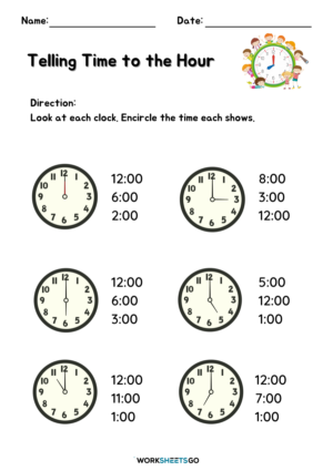 Telling Time to The Hour Worksheets | WorksheetsGO