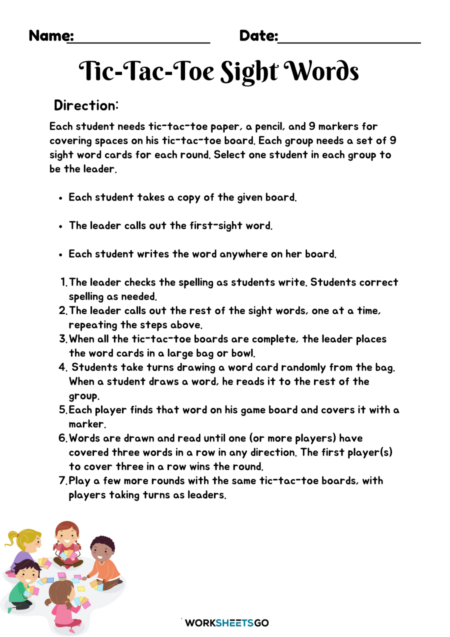 Tic-Tac-Toe Sight Words Worksheets | WorksheetsGO