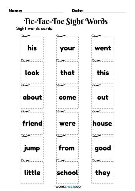Tic-Tac-Toe Sight Words Worksheets | WorksheetsGO