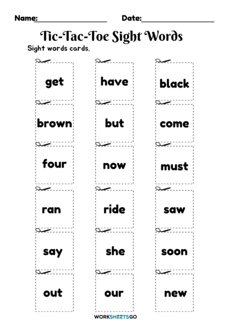 Tic-Tac-Toe Sight Words Worksheets | WorksheetsGO