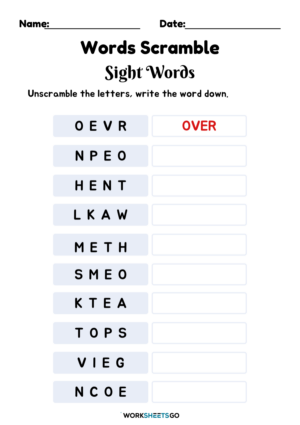 Words Scramble Sight Words Worksheets | WorksheetsGO