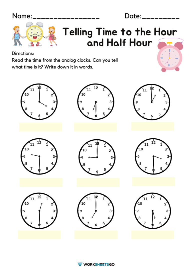 Telling Time To The Hour And Half-Hour Worksheets | WorksheetsGO
