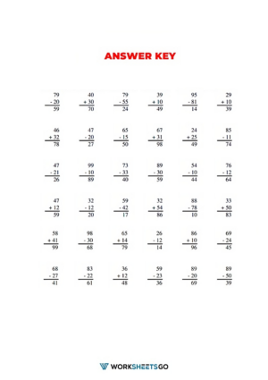 2 Digit Addition And Subtraction Without Regrouping Worksheets ...