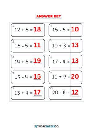 Addition And Subtraction To 20 Worksheets | WorksheetsGO