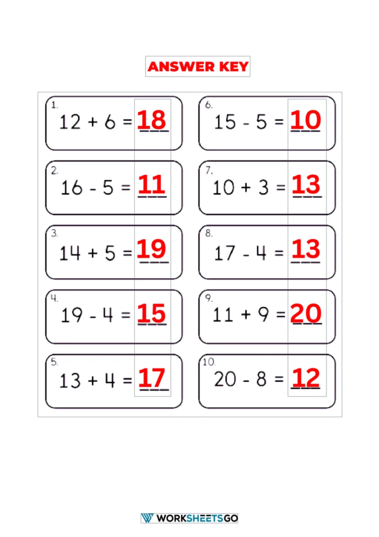 Addition And Subtraction To 20 Worksheets | WorksheetsGO
