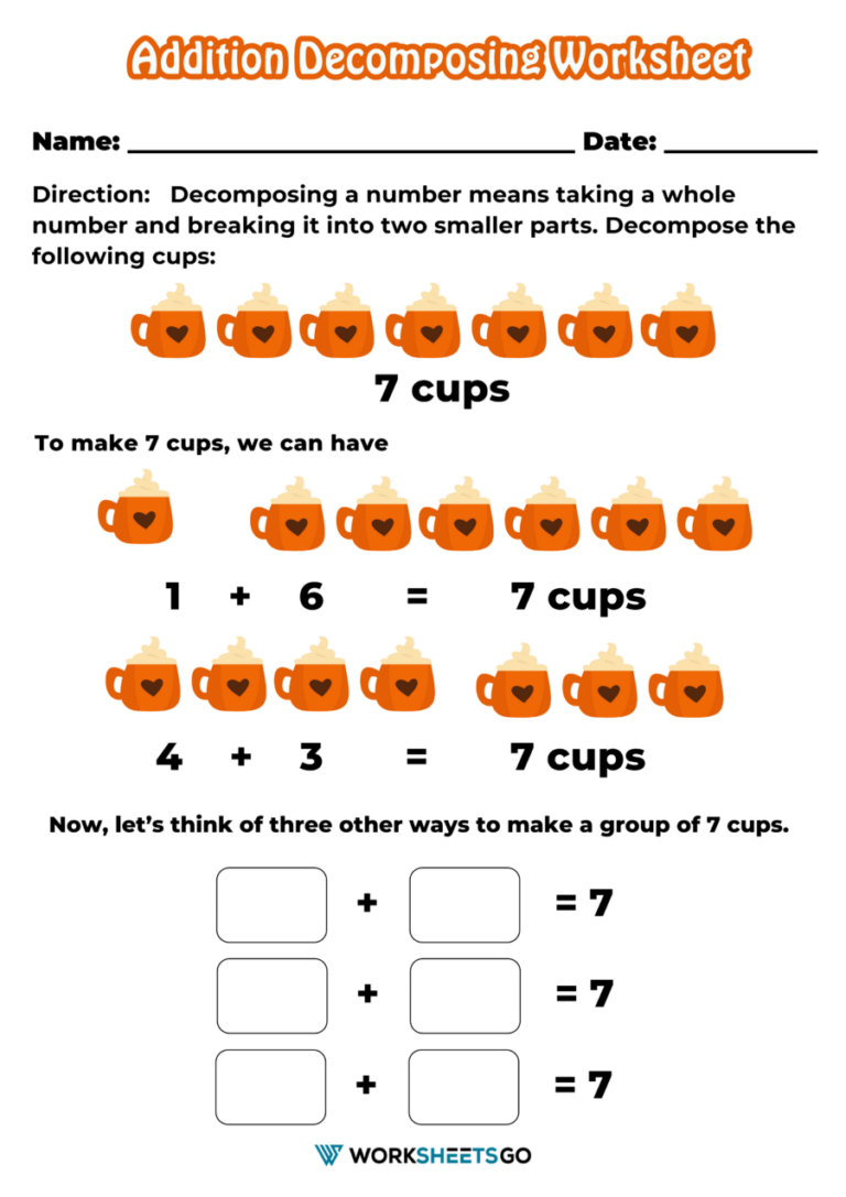 Addition Decomposing Worksheets | WorksheetsGO