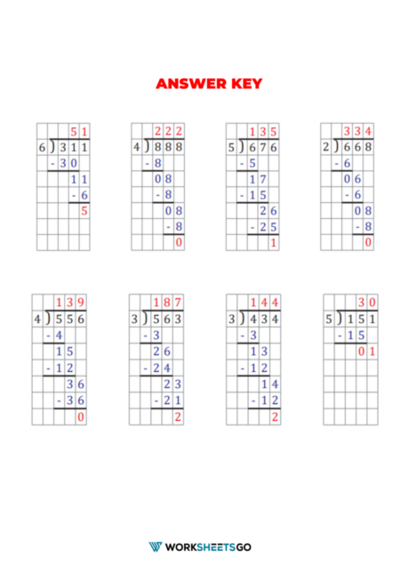 Long Division On Graph Paper Worksheets | WorksheetsGO