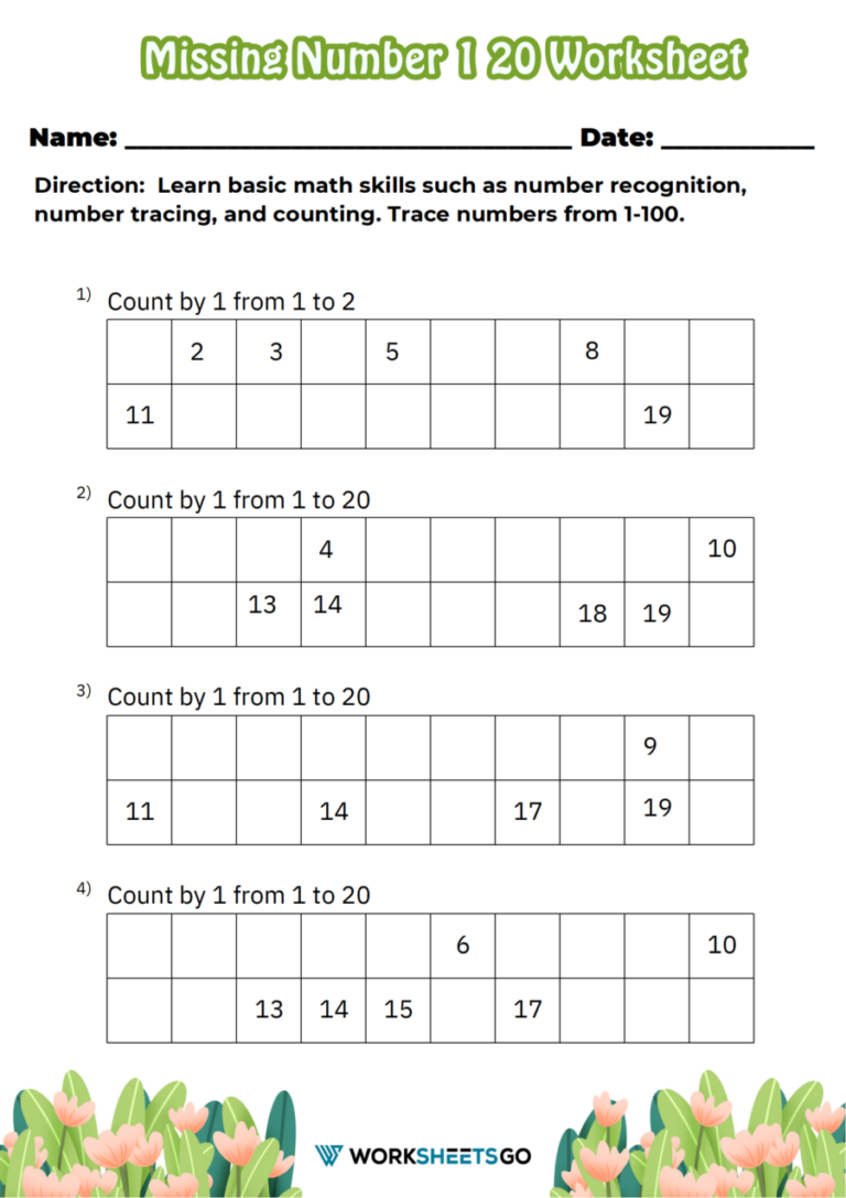 Missing Number 1 20 Worksheets | WorksheetsGO