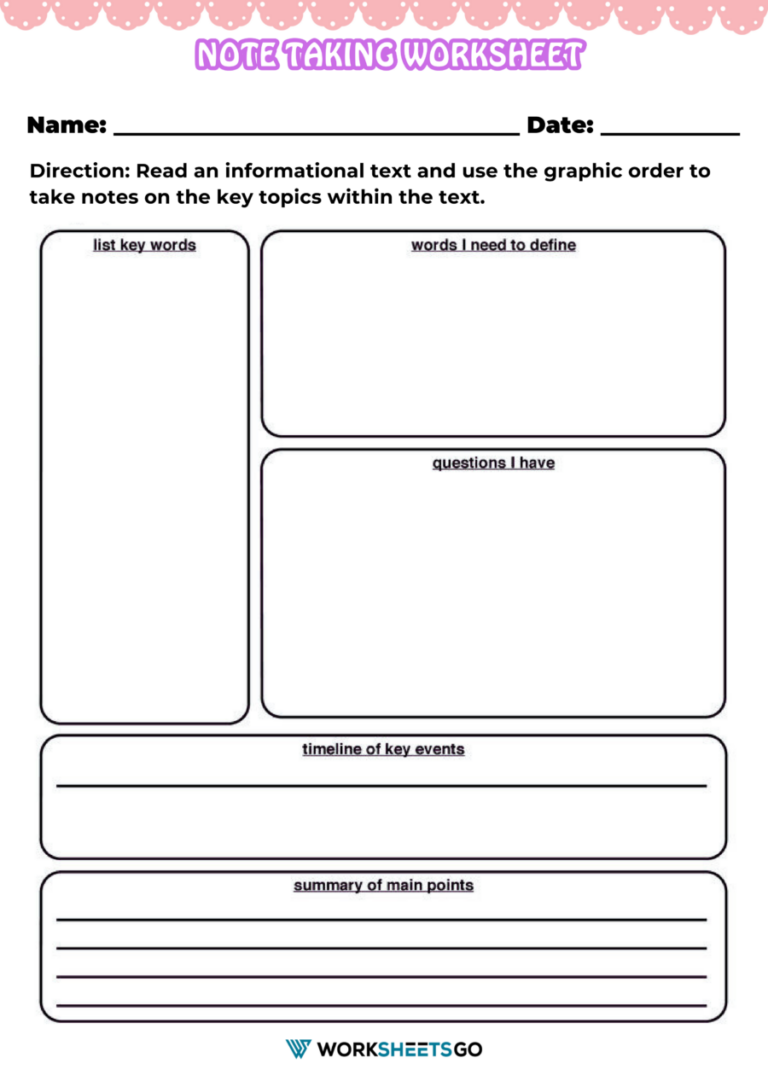 Note Taking Worksheets | WorksheetsGO