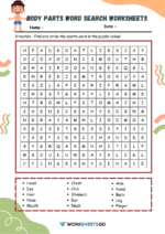 Body Parts Word Search Worksheets | WorksheetsGO