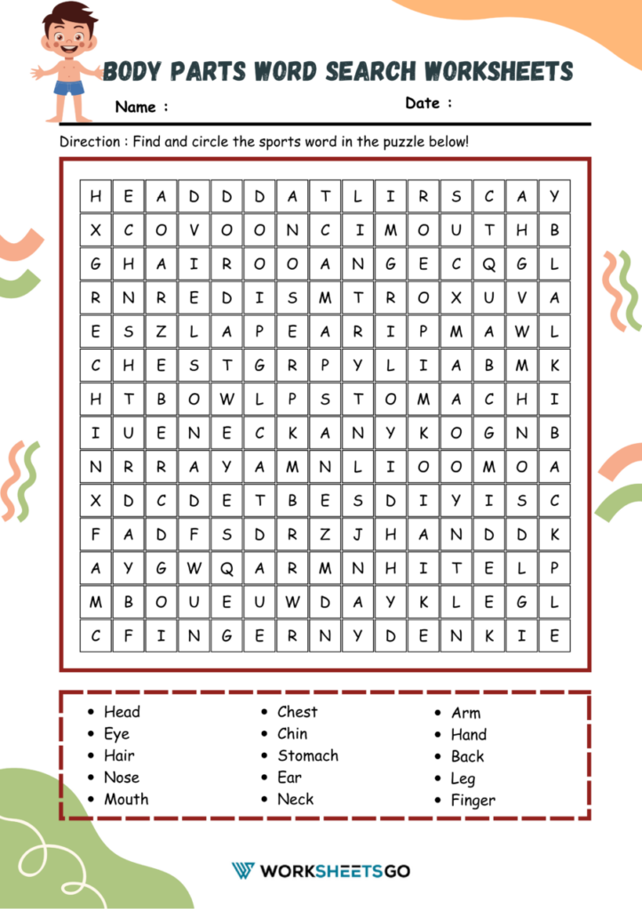 Body Parts Word Search Worksheets | WorksheetsGO