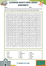Classroom Objects Word Search Worksheets | WorksheetsGO