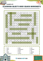 Classroom Objects Word Search Worksheets | WorksheetsGO