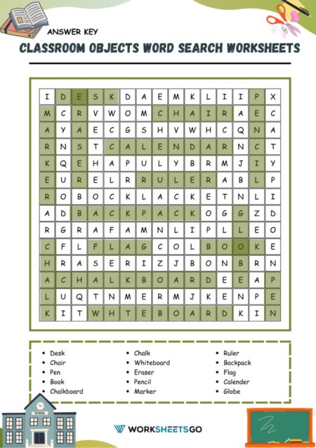 Classroom Objects Word Search Worksheets | WorksheetsGO