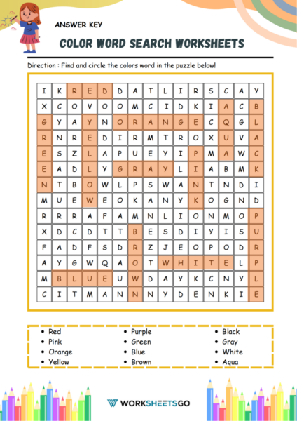 Colors Word Search Worksheets | WorksheetsGO